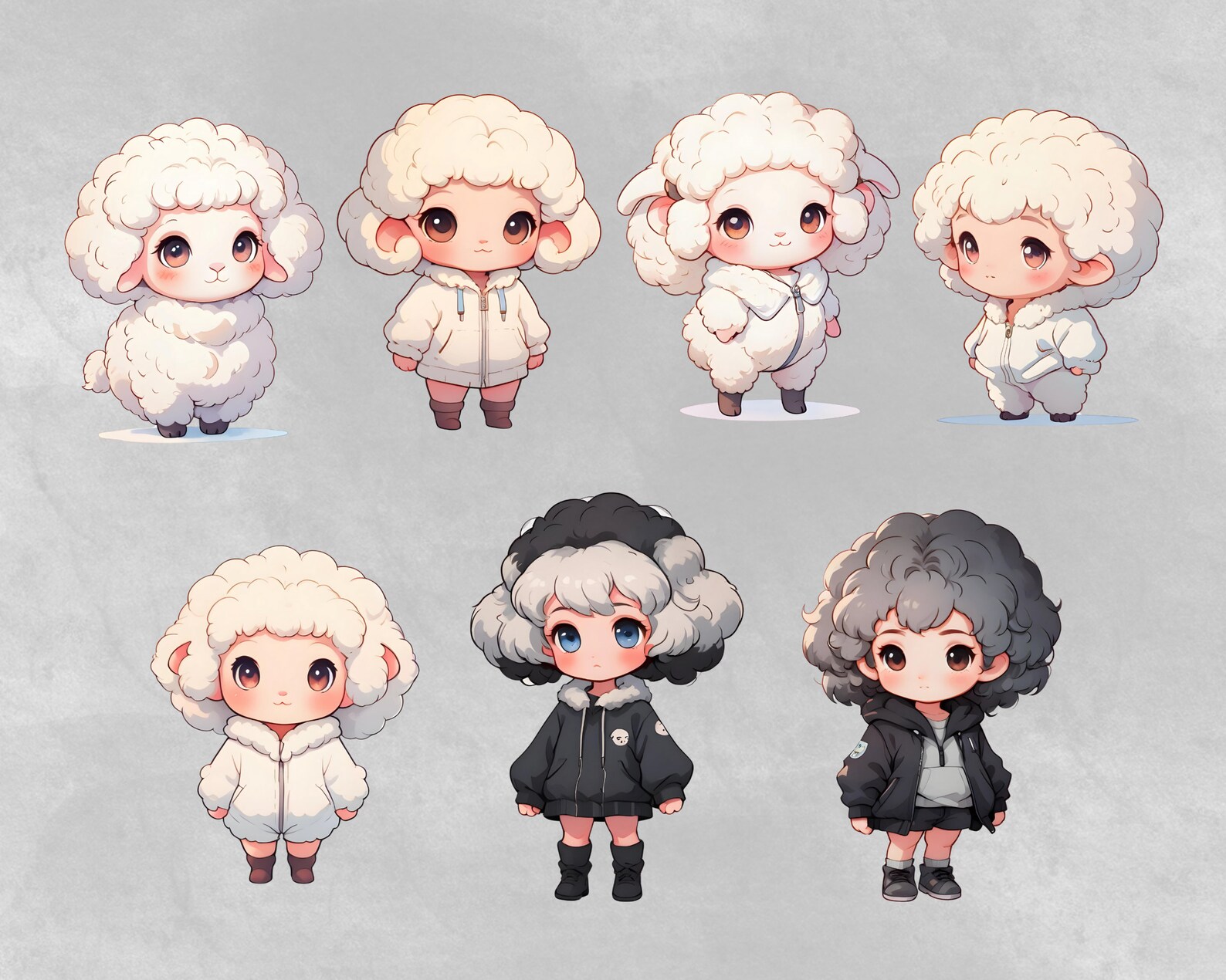 Cute Sheep Clipart Collection, Chibi Anime Sheep PNG, Cartoon Style ...