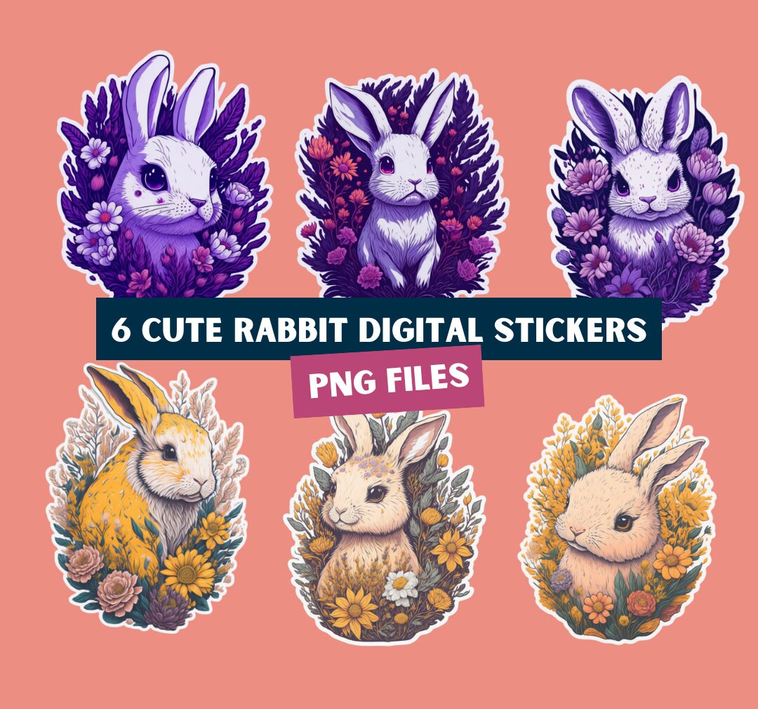 Printable Cute Rabbit Sticker, Bunny Sticker, Bunny Head Sticker ...
