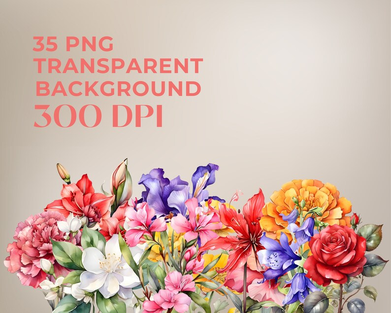 Watercolor Floral Clipart Bundle, Watercolor Flowers Collection, Flower ...