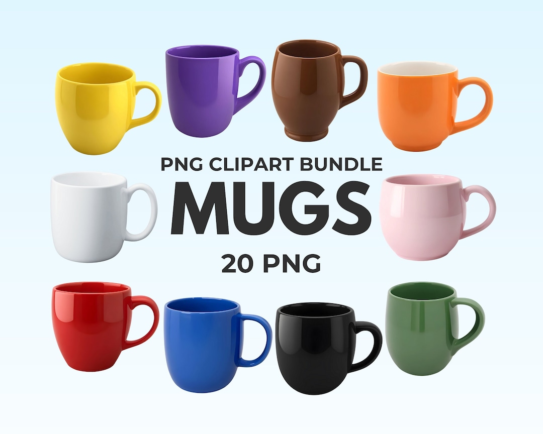 Mugs Clipart, Realistic Ceramic Coffee Mug Illustrations, Colorful Cup ...