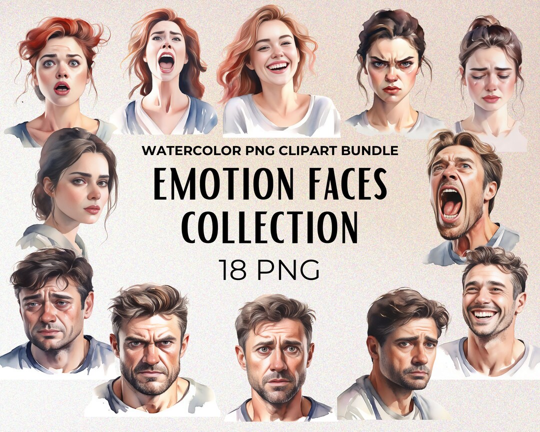 Watercolor Emotion Faces Clipart, Portraits Bundle, Human Expressions ...