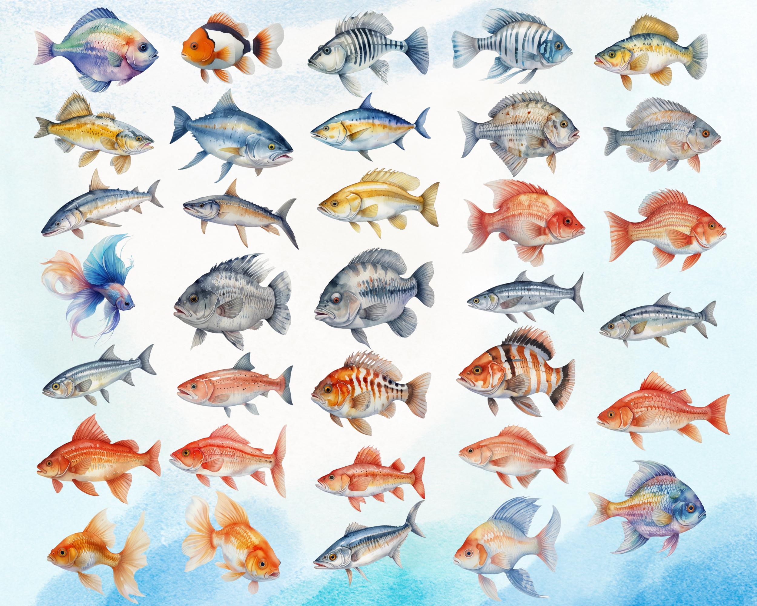 Watercolor Fish Clipart Bundle, Underwater Illustrations, Saltwater ...