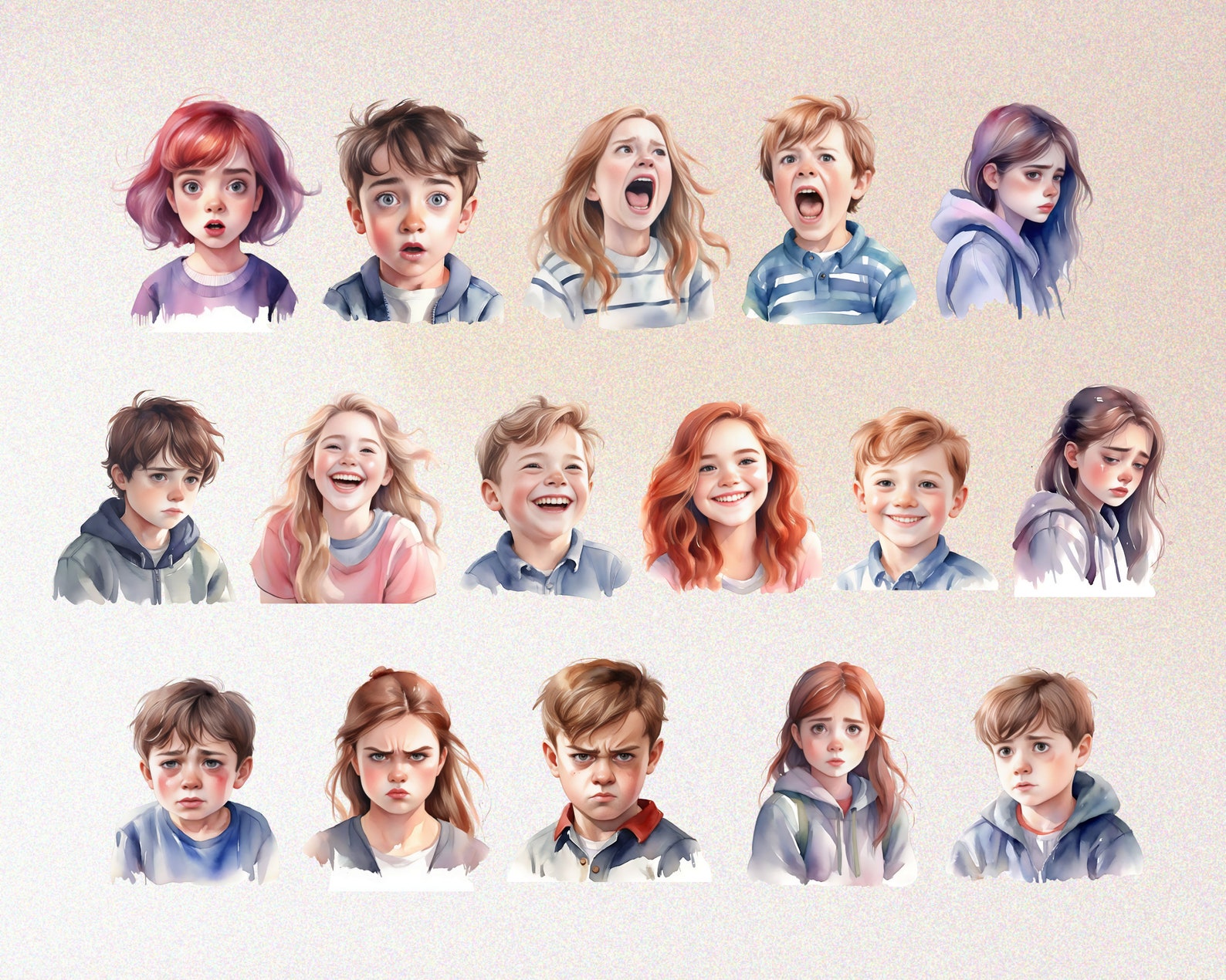 Watercolor Kids Emotion Faces Clipart, Portraits Bundle, Human ...