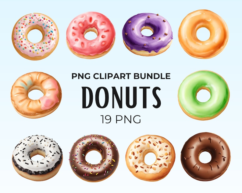 Donut Clipart, Realistic Doughnut Clipart Bundles, Sweet Foods ...