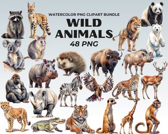Predator Animals Clipart Bundle, Printable Watercolor Animal, Wild ...