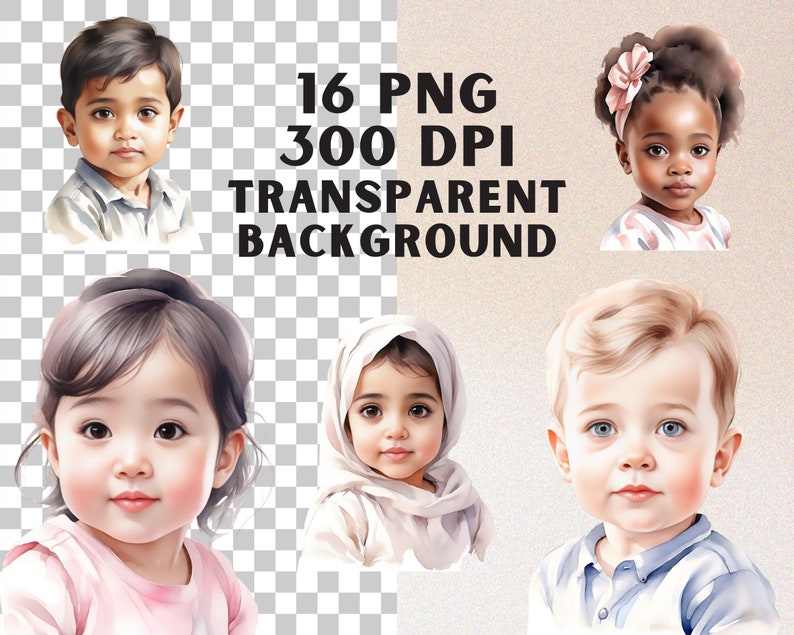 Watercolor Babies Clipart Bundle, Cute Kids Portraits, Sweet Baby ...