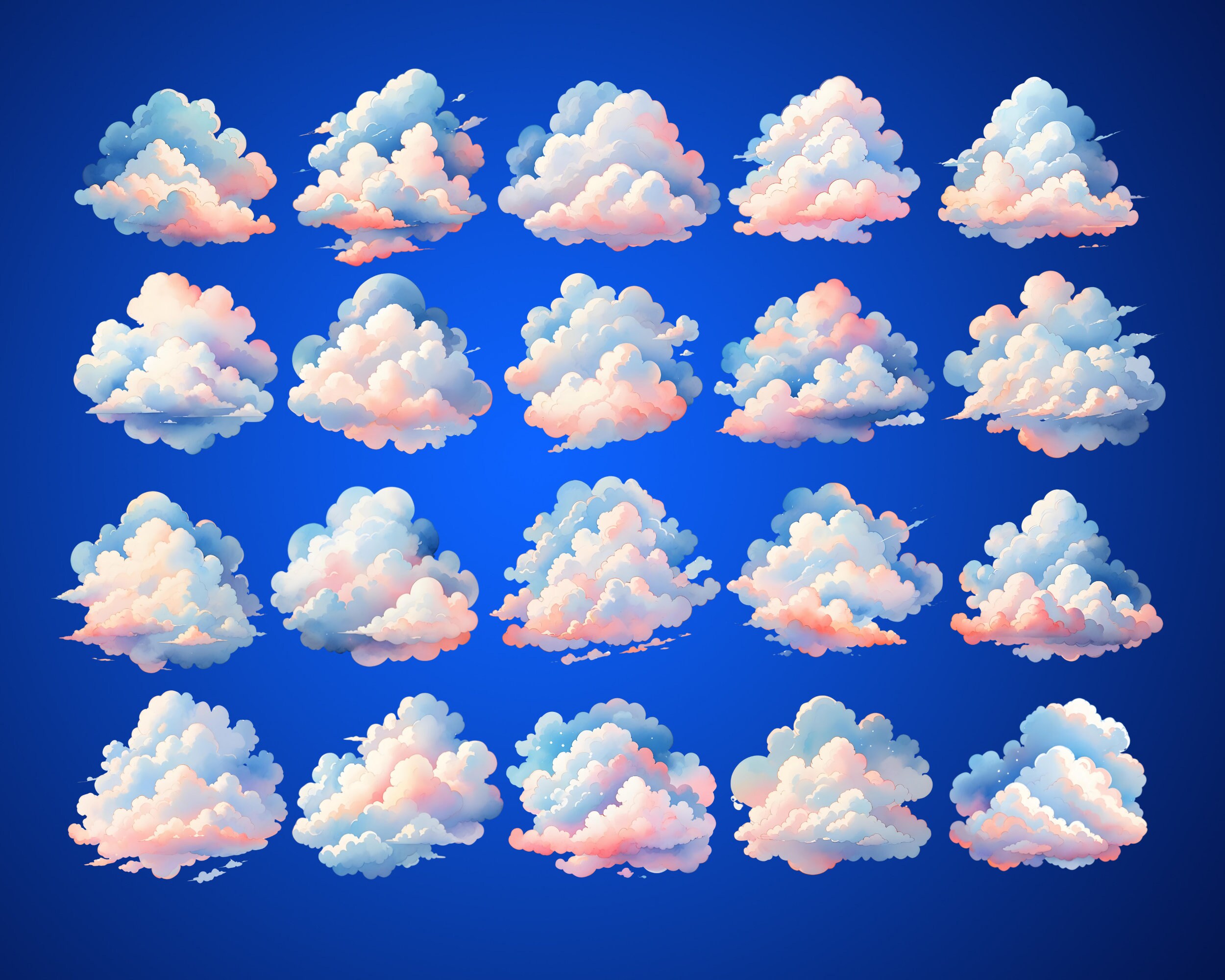 Clouds Clipart Bundle, White Clouds, Rain Clouds, Sunset Clouds ...