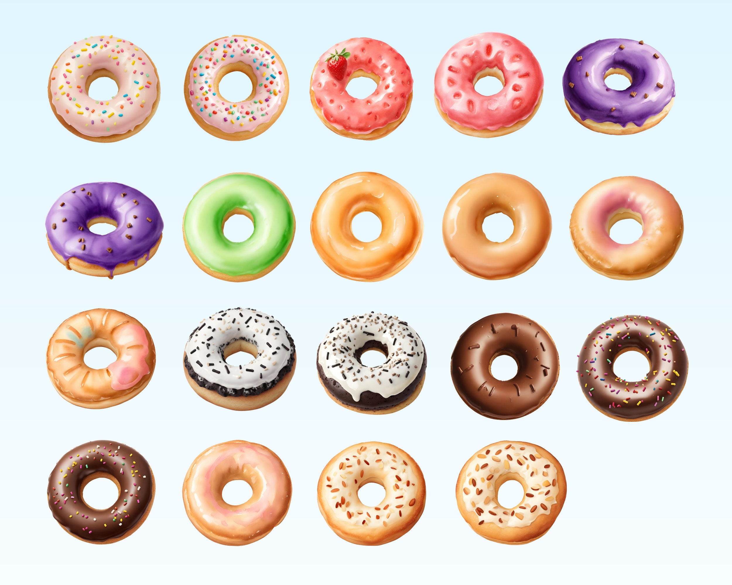 Donut Clipart, Realistic Doughnut Clipart Bundles, Sweet Foods ...