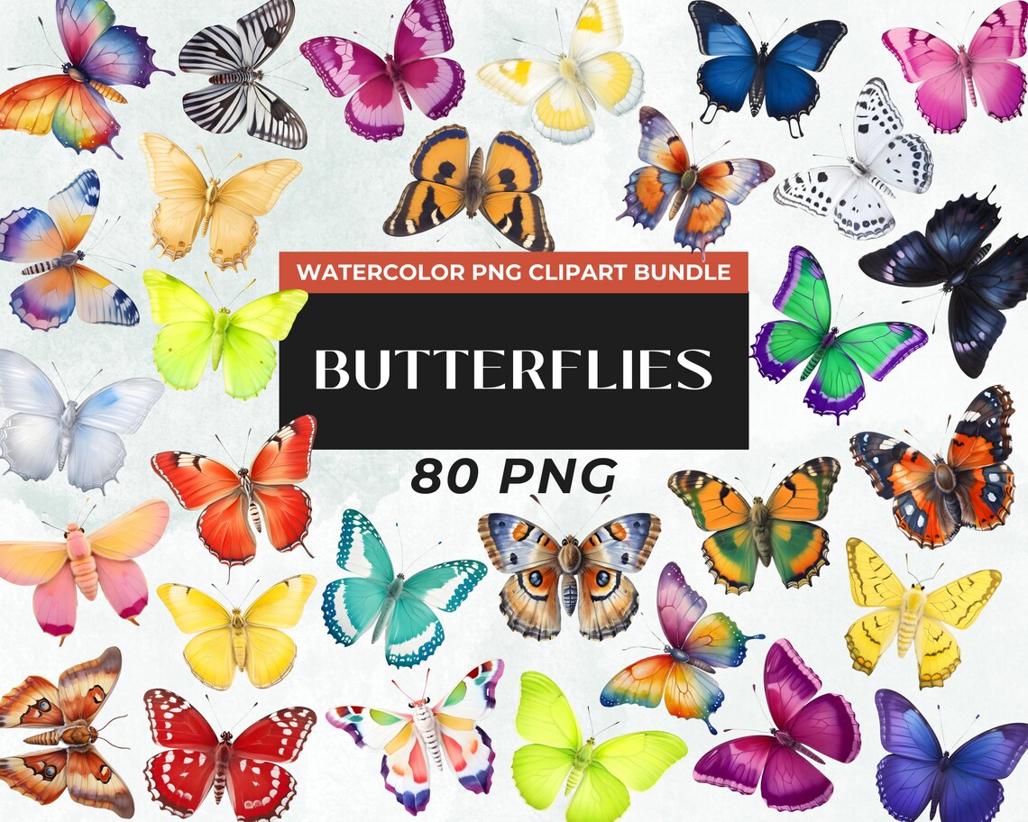 Watercolor Butterflies Clipart Collection, Colorful Butterfly Bundles ...