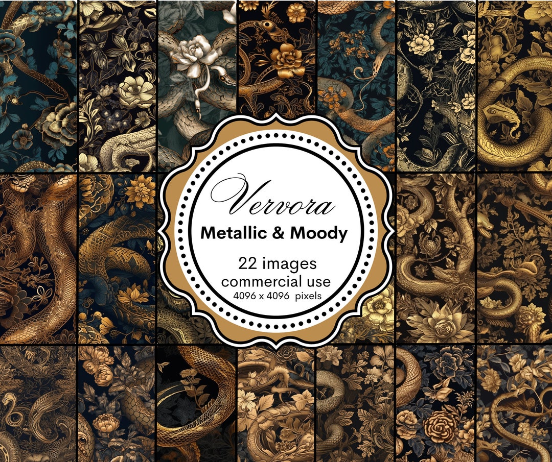 Floral Moody Metallic Digital Paper Seamless Patterns Floral Wall Print ...