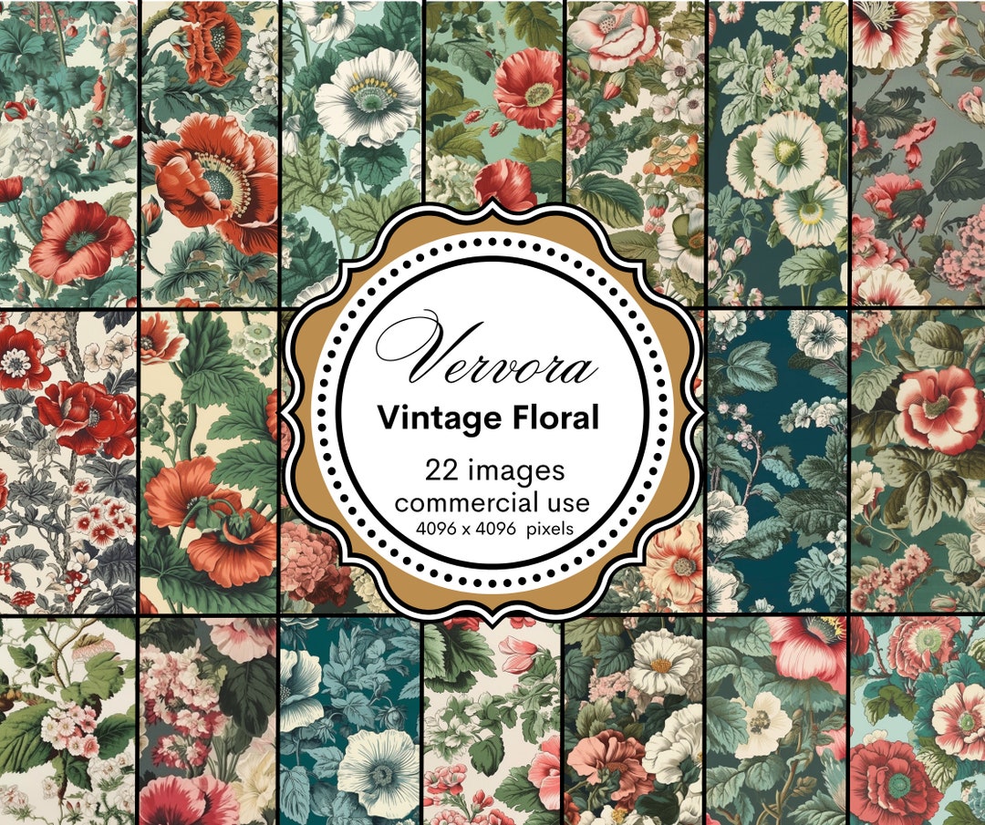 Vintage Floral Digital Paper Seamless Patterns Instant Download ...