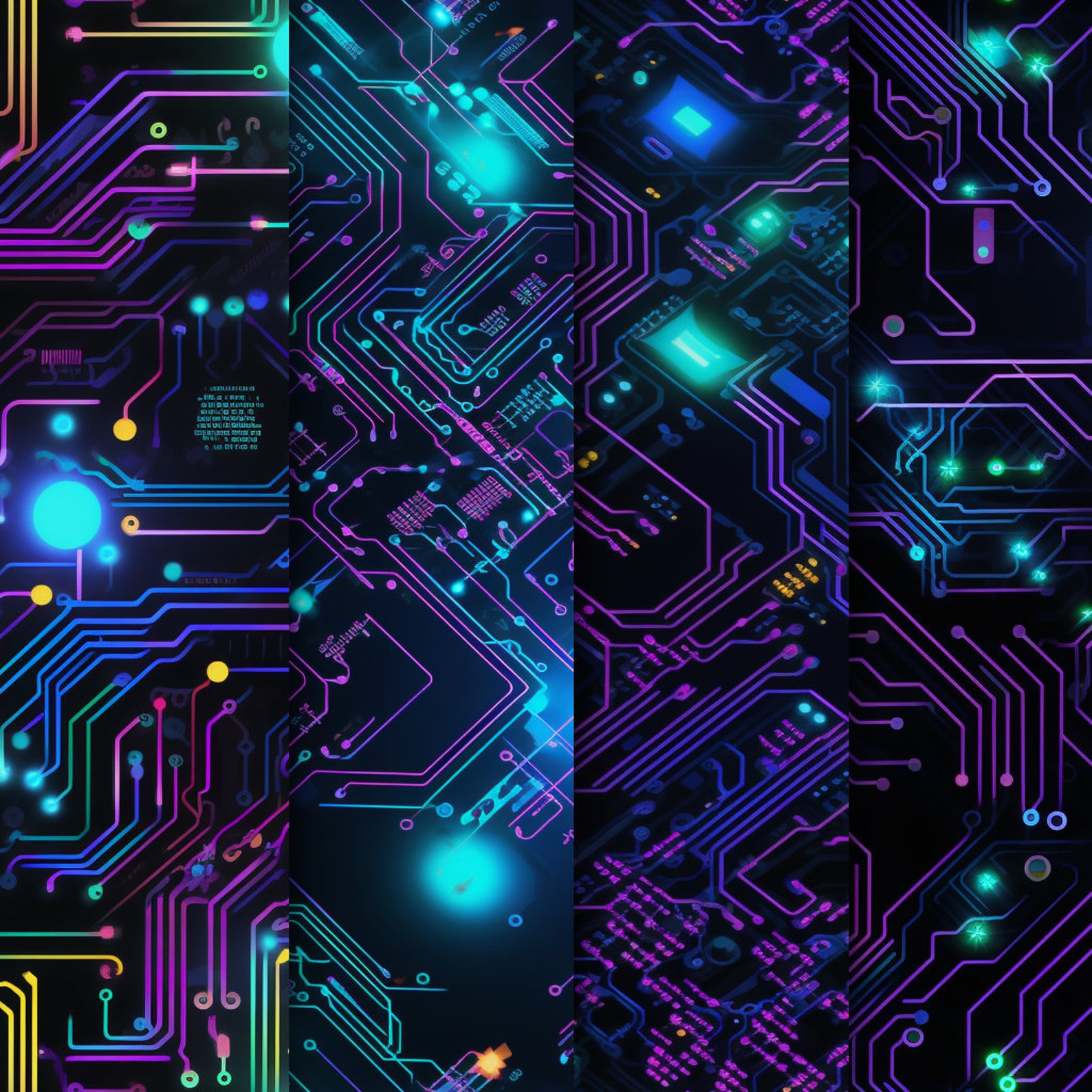 Cyberpunk Neon Circuit Boards Patterns - Etsy