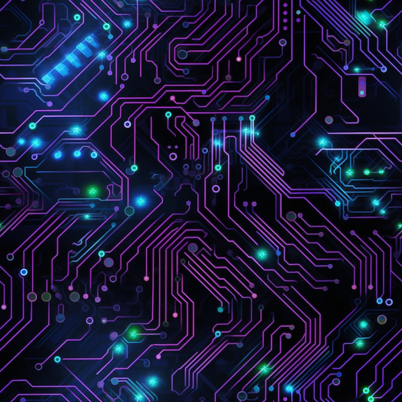 Cyberpunk Neon Circuit Boards Patterns - Etsy