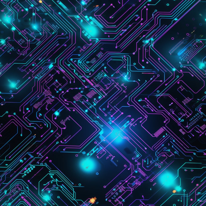 Cyberpunk Neon Circuit Boards Patterns - Etsy