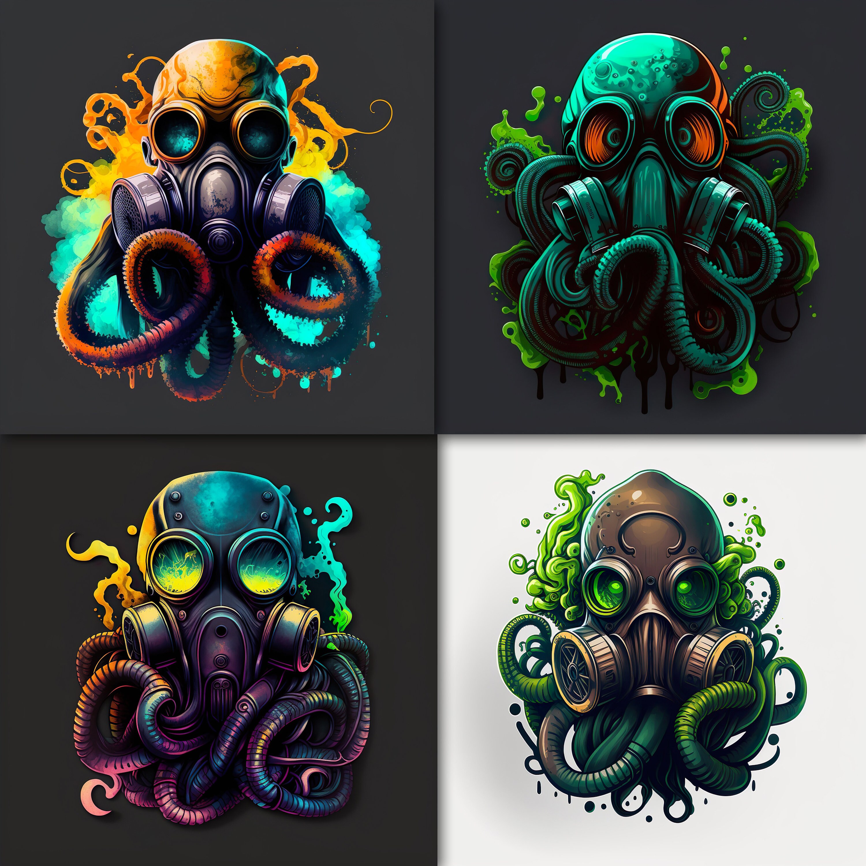 Gas Mask Octopus Sticker Art - Etsy