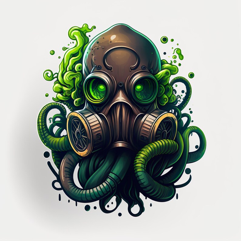 Gas Mask Octopus Sticker Art - Etsy