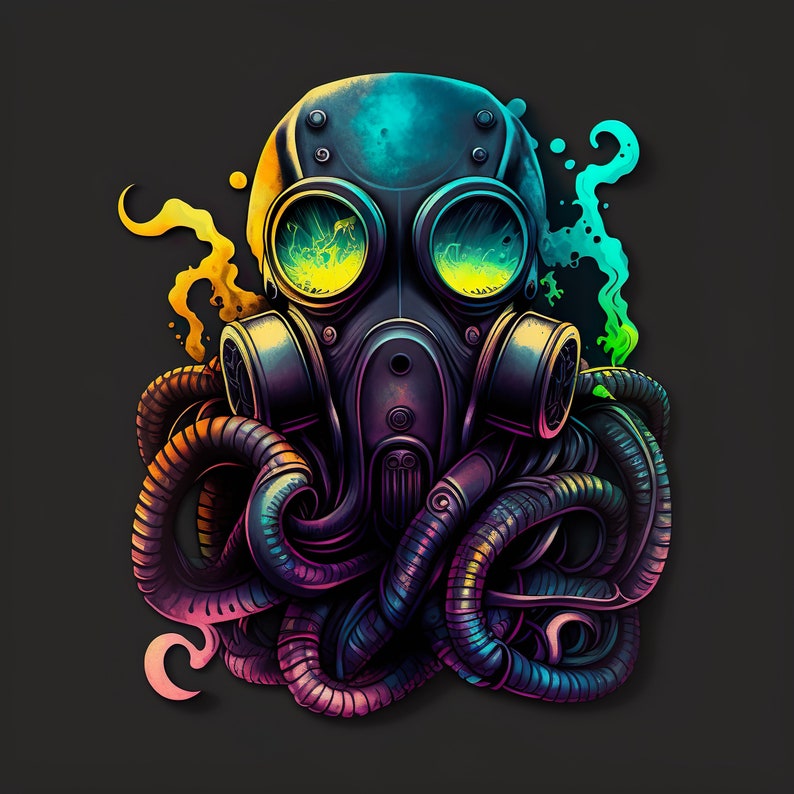 Gas Mask Octopus Sticker Art - Etsy