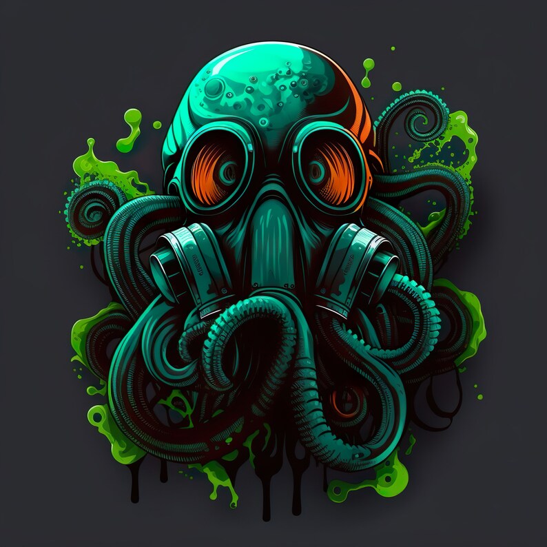 Gas Mask Octopus Sticker Art - Etsy