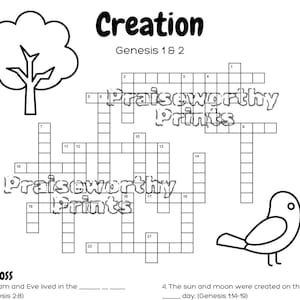 Creation Crossword, Digital Download, Bible Class Resource, Childrens ...