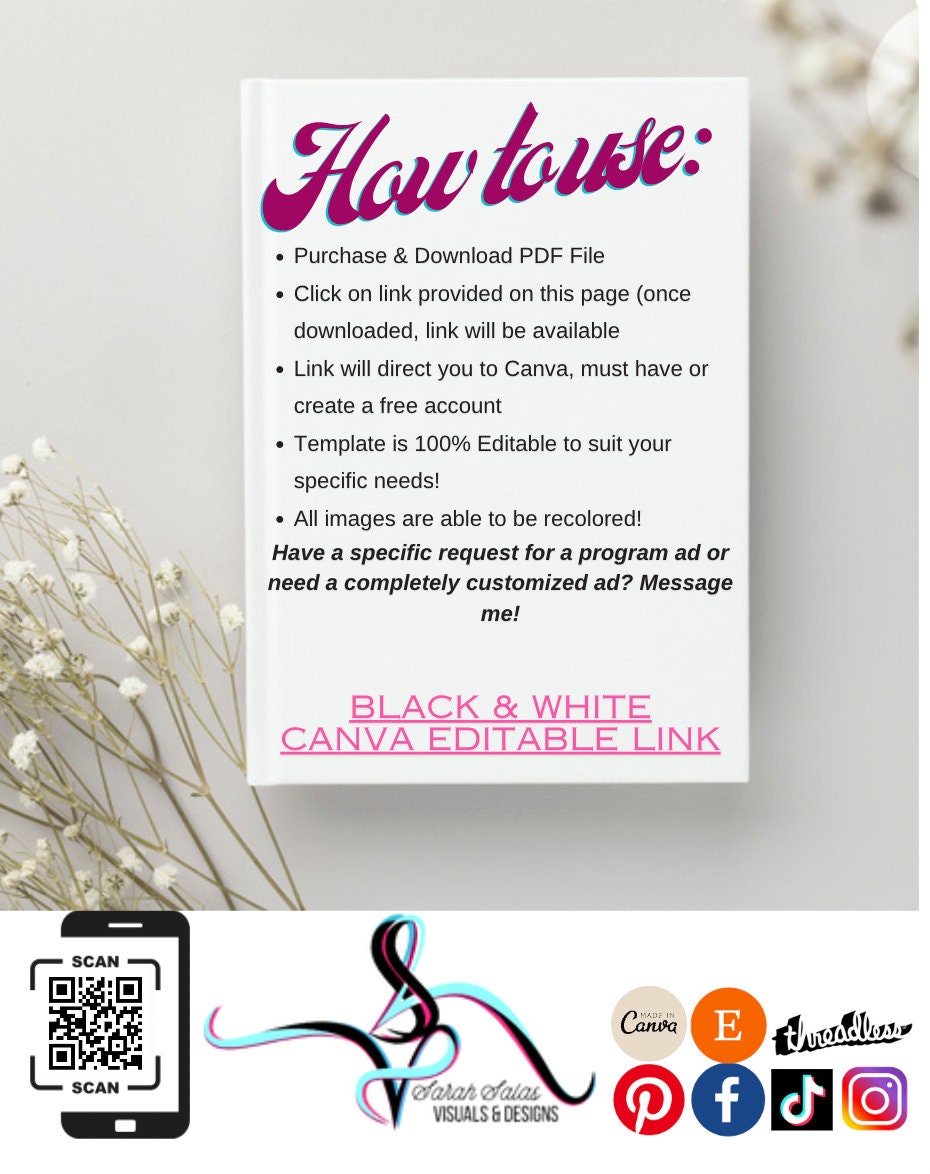 16 1/4 Page Templates for Program Ad Pages - Black and White Editable ...