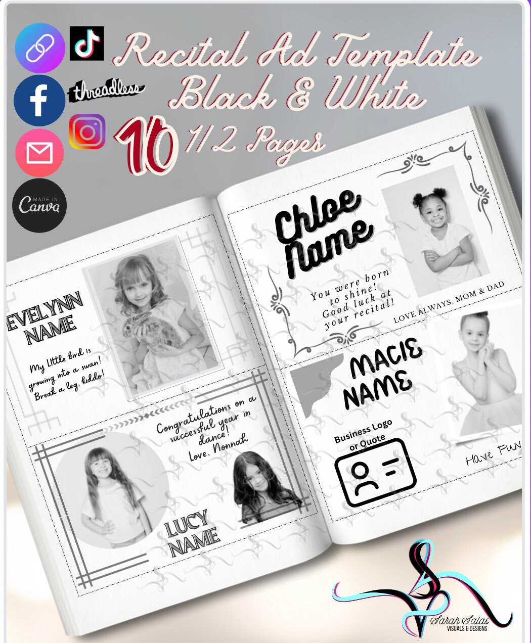 10 Half Page Templates for Program Ad Pages - Black and White Editable ...