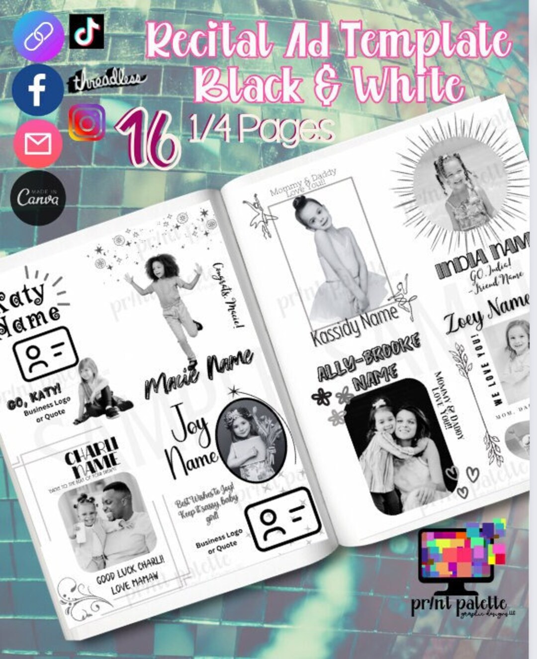 16 1/4 Page Templates for Program Ad Pages - Black and White Editable ...