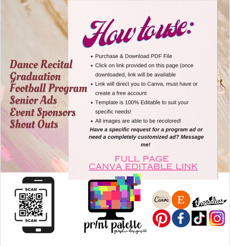 Marble Recital Program Template – Canva Editable Ad, 8 Full Pages ...