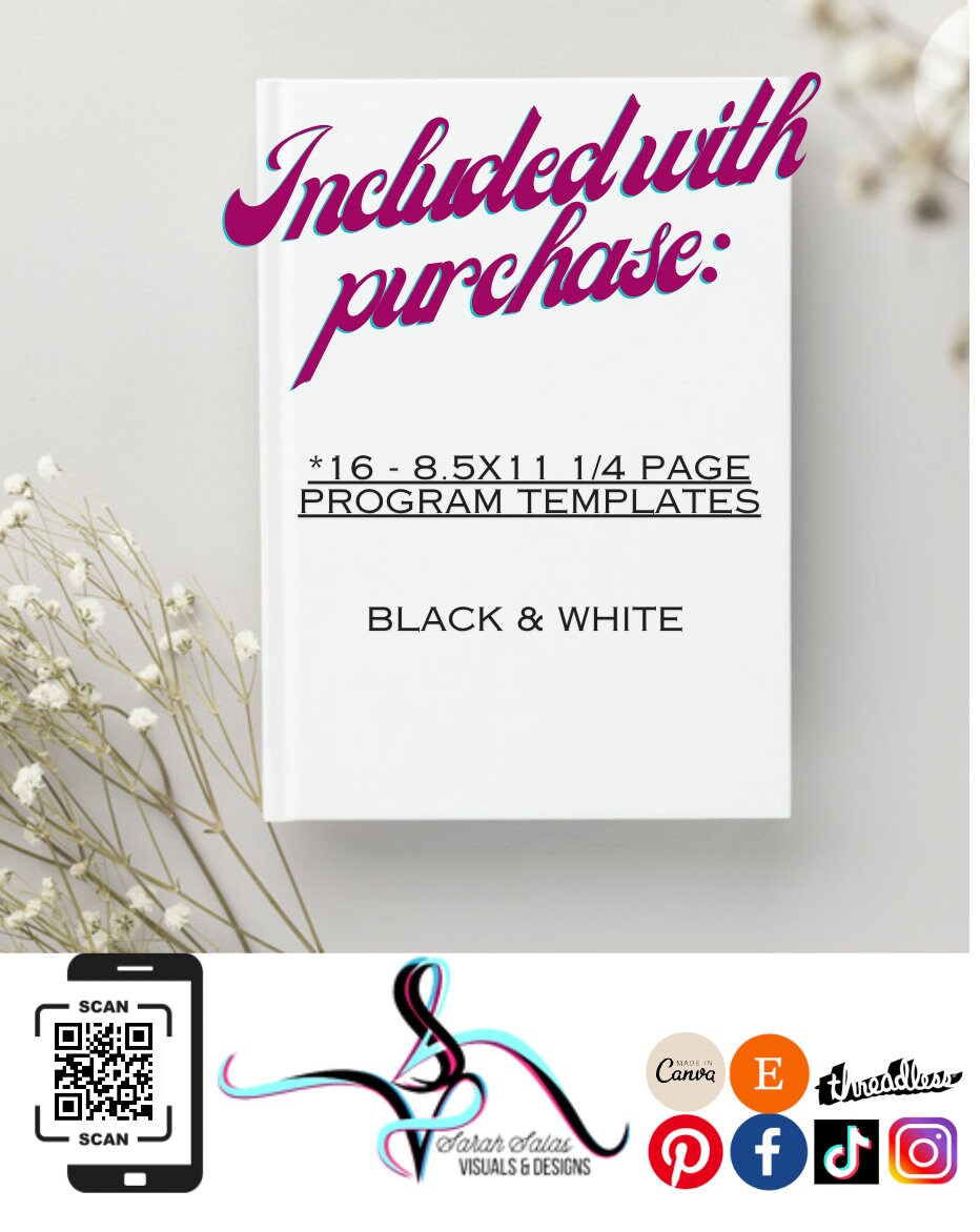 16 1/4 Page Templates for Program Ad Pages - Black and White Editable ...