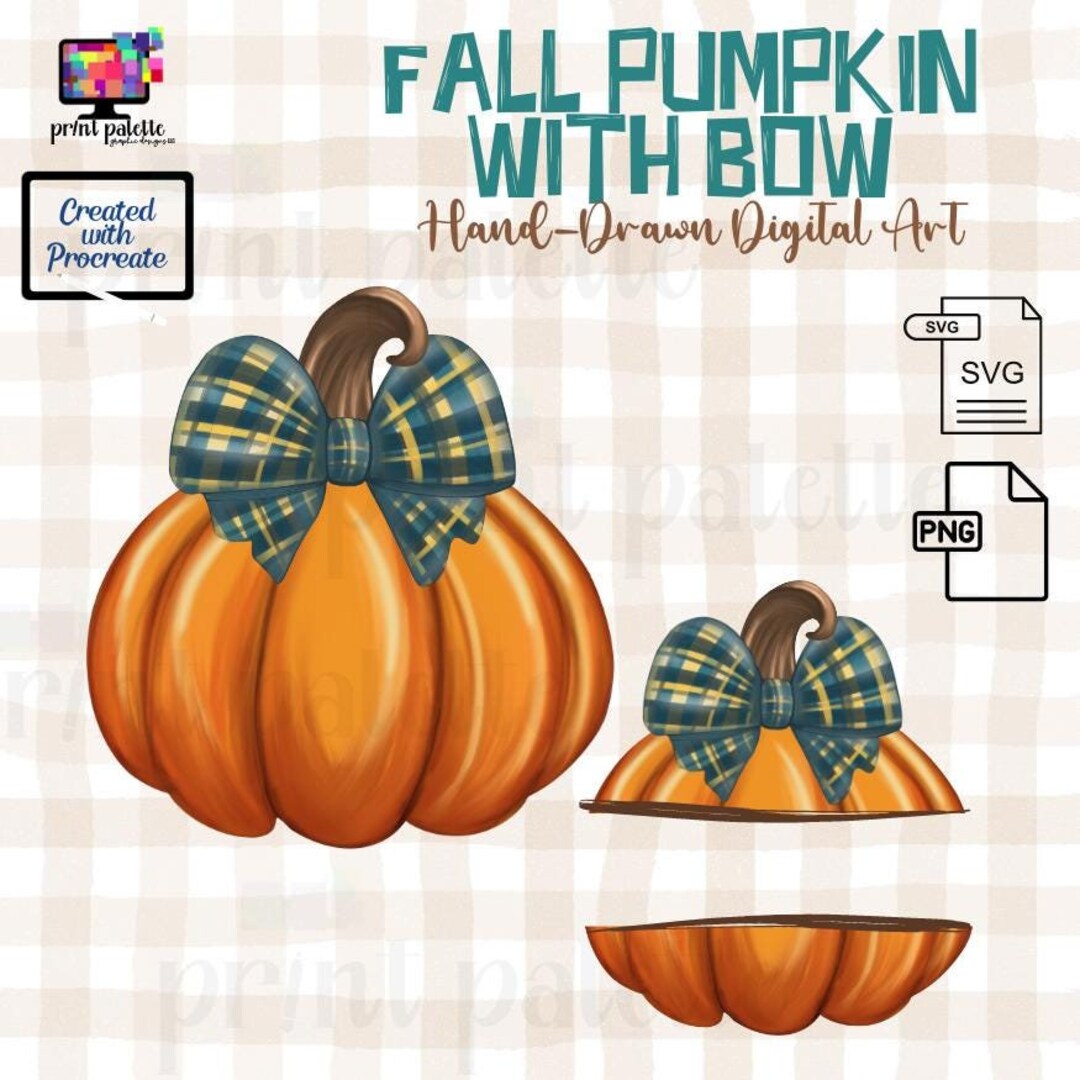 Fall Orange Pumpkin With Teal Blue Bow Digital Image Download SVG PNG ...