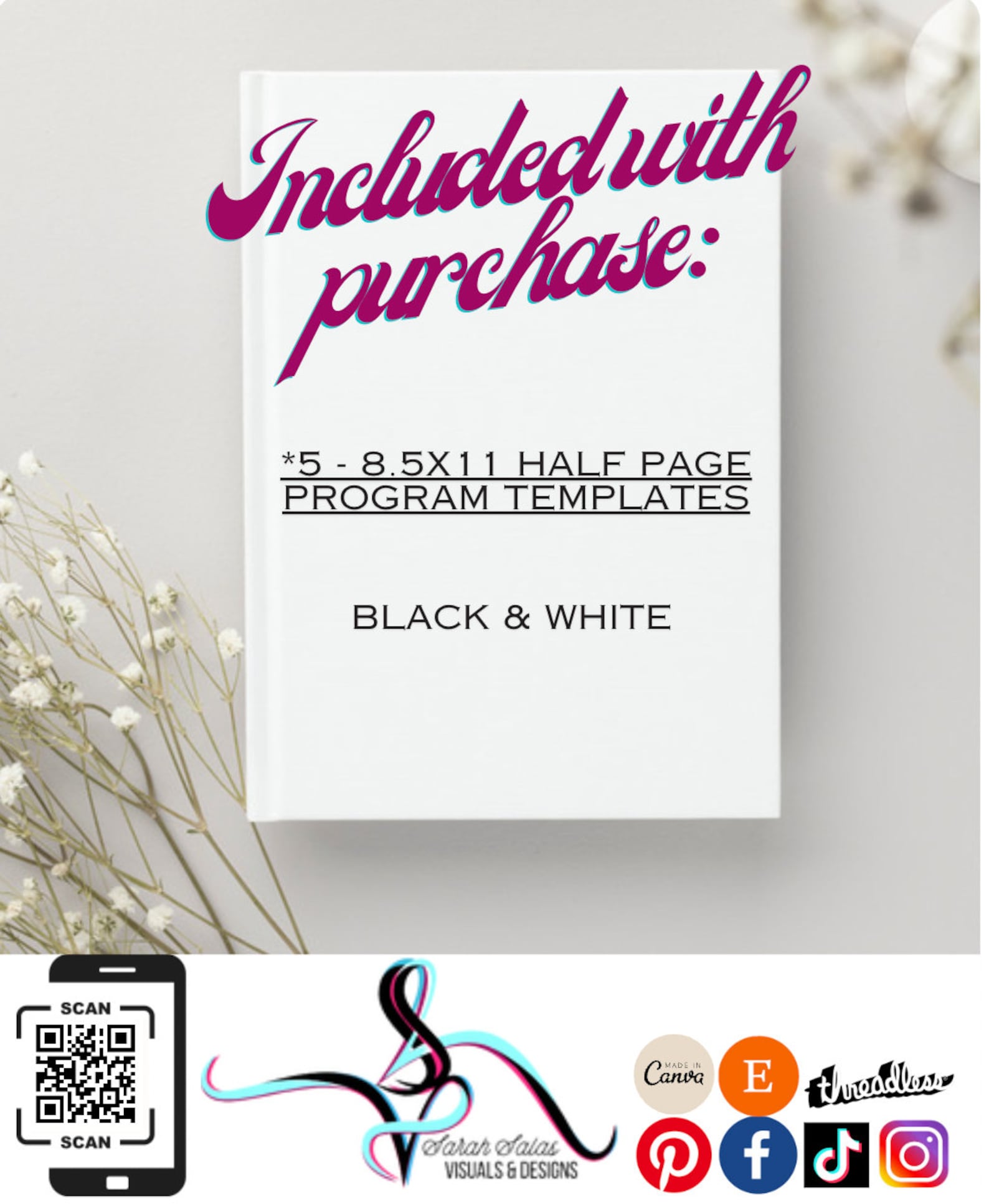 Recital Program Ad Template - Black & White, Editable Canva (10 Half ...