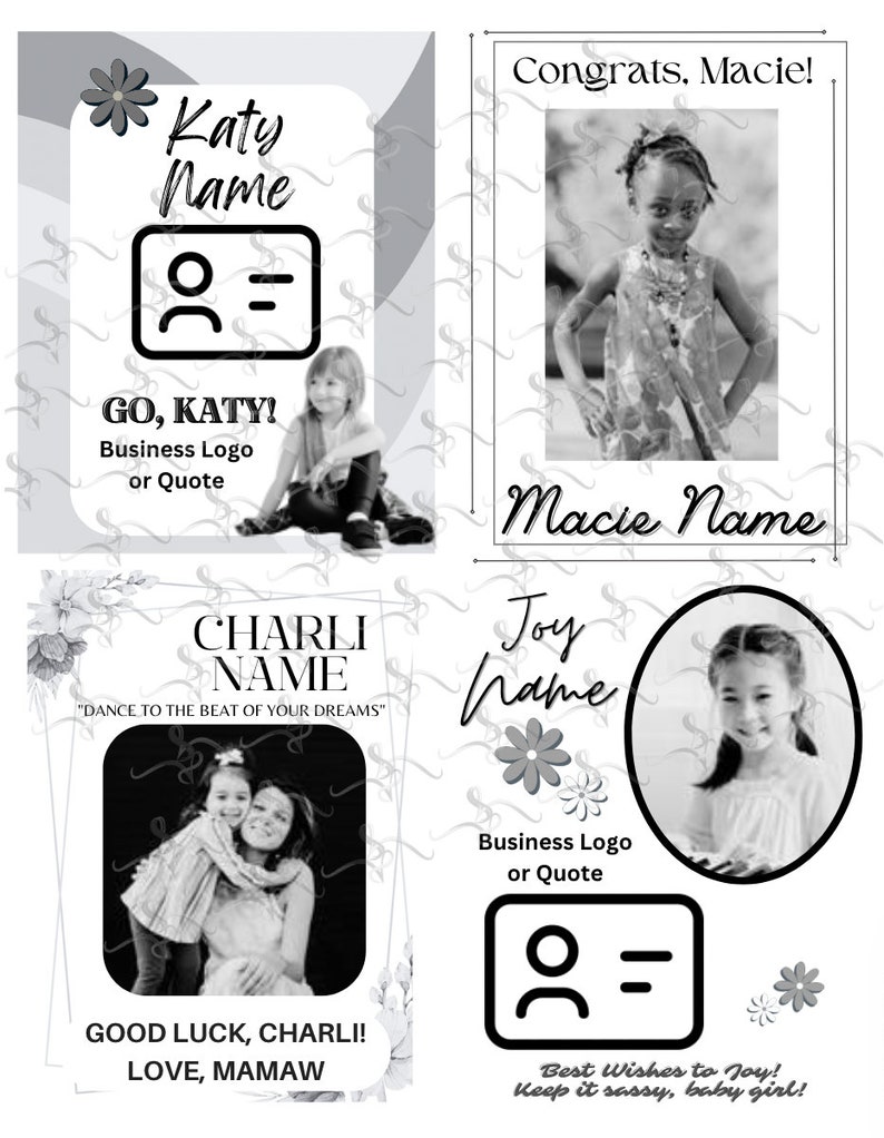 16 1/4 Page Templates for Program Ad Pages - Black and White Editable ...