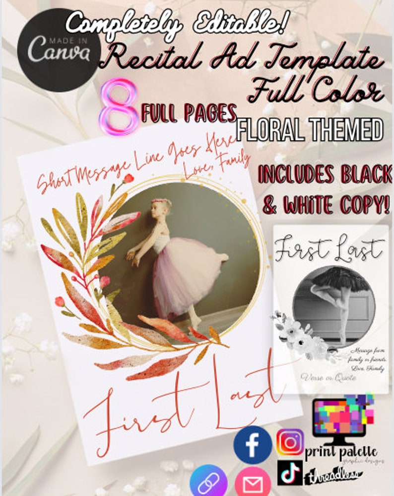 BUNDLE 8 Designs Full 1/2 1/4 1/8 Page Floral Themed Color Templates ...