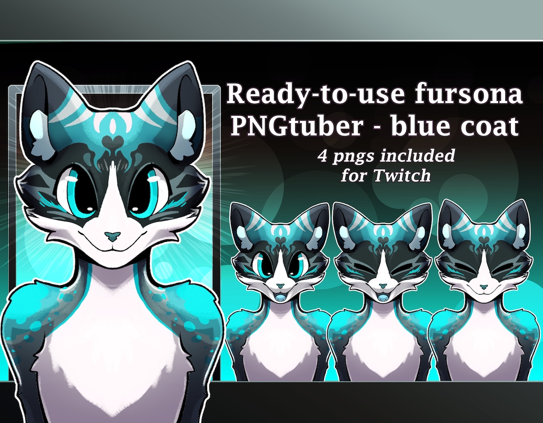Pngtuber Furry Neon Blue Cat Model Ready to Use Fursona Compatible With ...