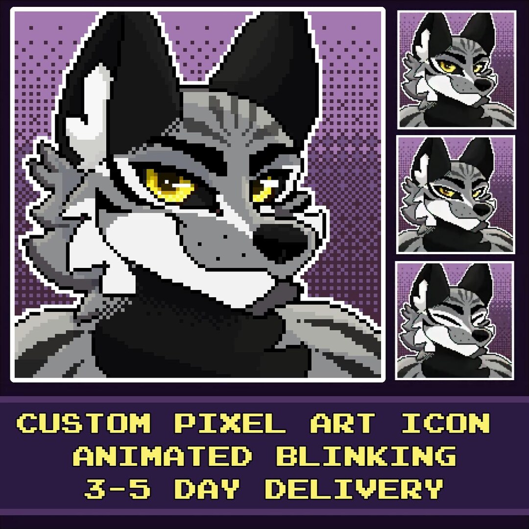 Animated Furry Pixel Art Commission Headshot Icon - Blinking ...