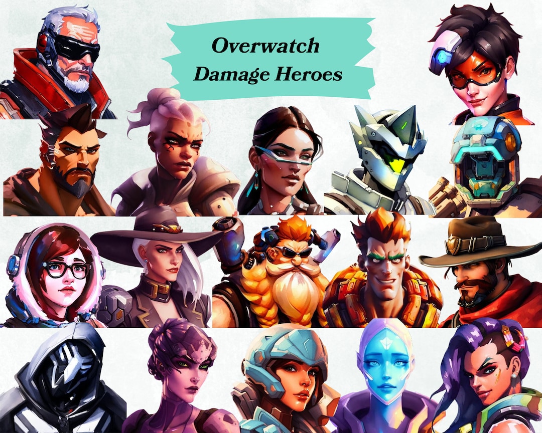 17 Overwatch Damage Hero Portraits PNG, Digital Watercolor Overwatch ...