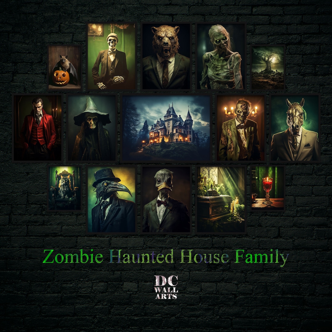 Zombie Wall Art, Haunted House Family Set of 15, Mega Bandle, Ghost ...