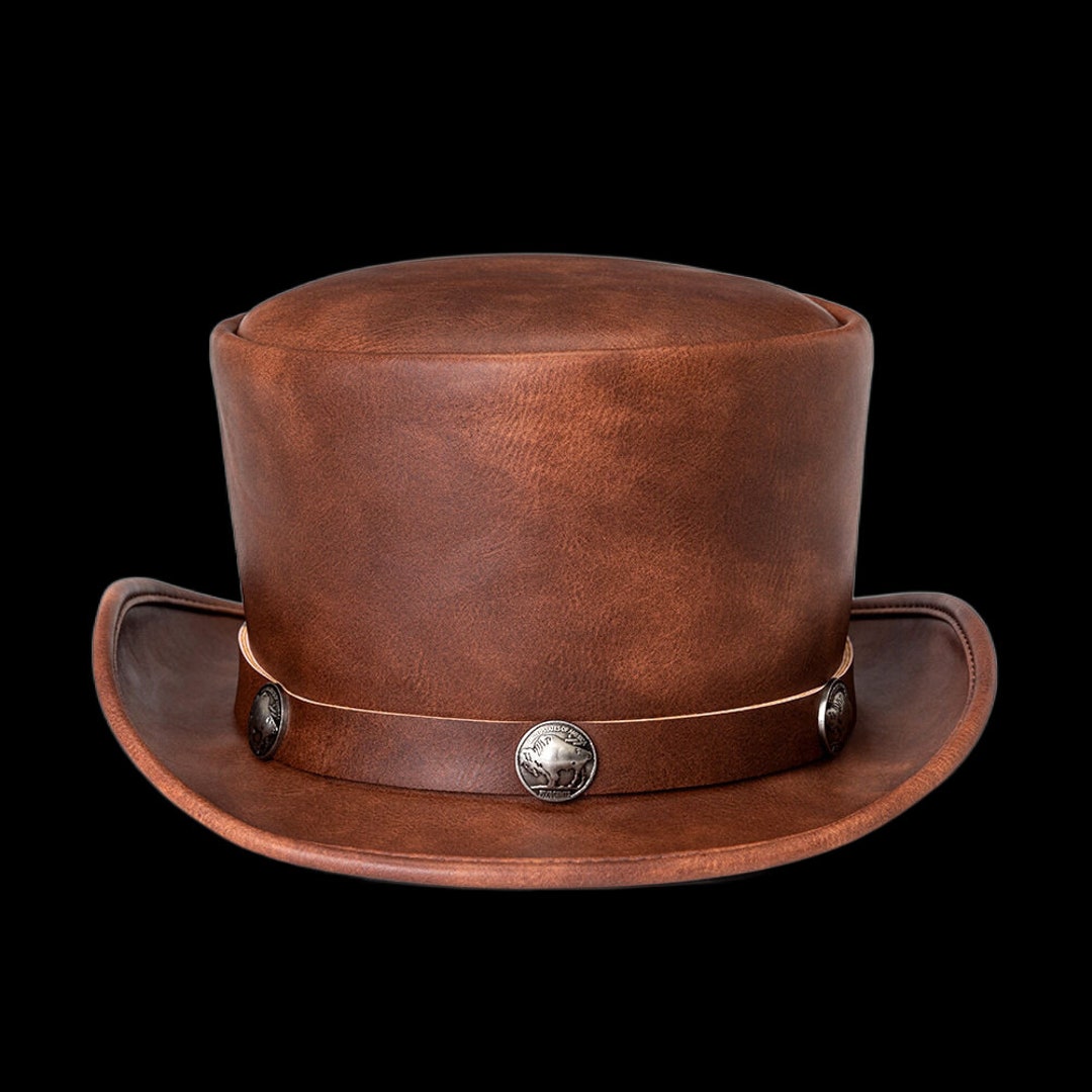 Medieval Brown Leather Top Hat Steampunk Hat Cosplay Hat Magic Hat ...