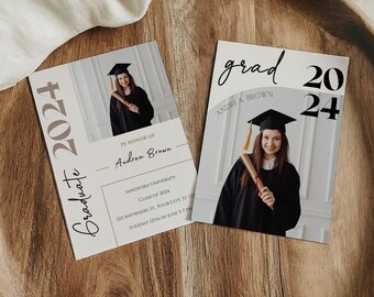 Graduate 2024 Photo Invitation Template, Minimalist Graduation Party ...