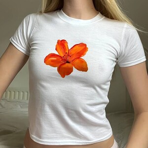 Orange Floral Iconic Baby Tee Y2k, Cute Baby Tee, Coquette Bow Tee, Y2k ...