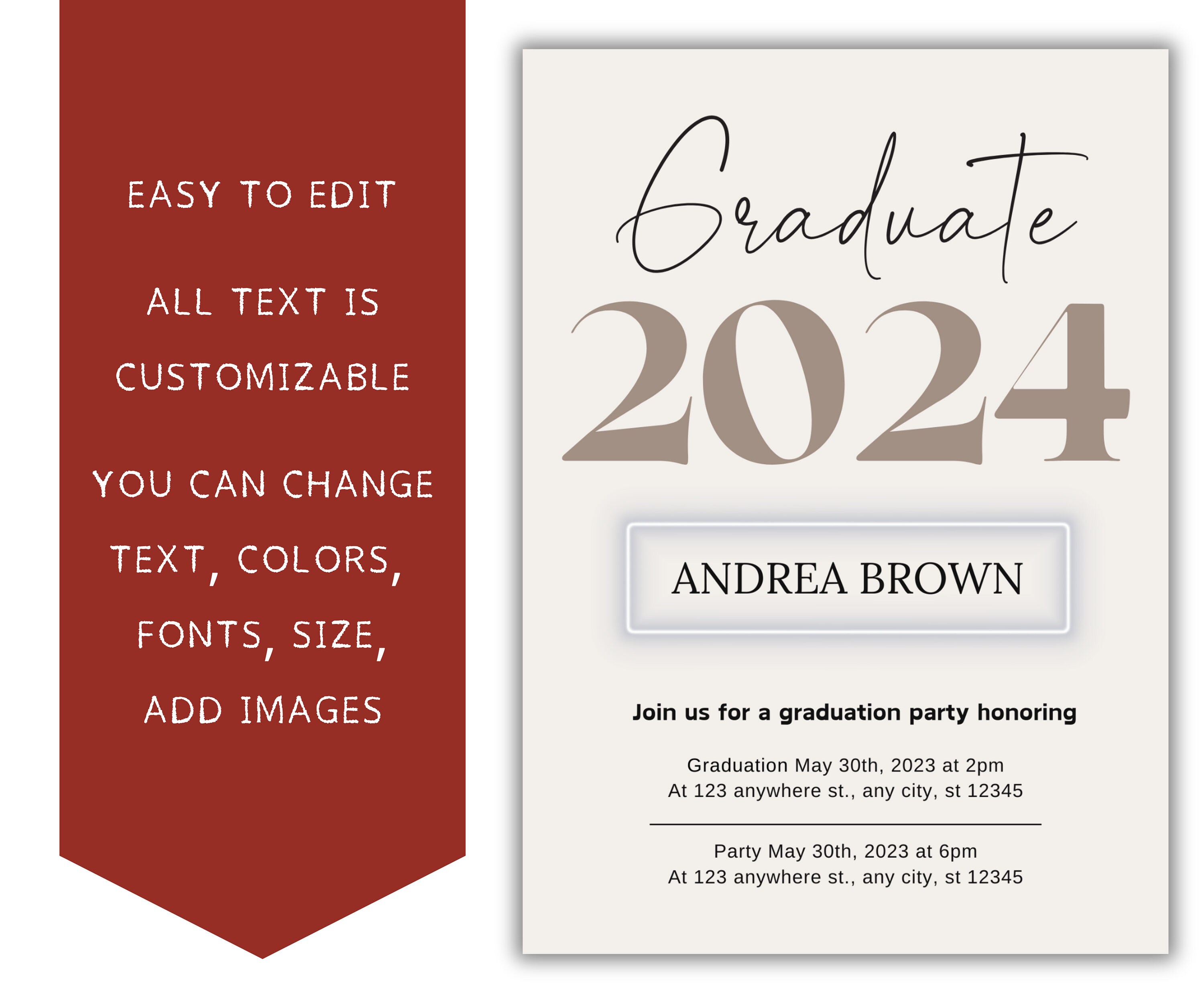 Graduate 2024 Invitation Template, Minimalist Graduation Party Invite ...