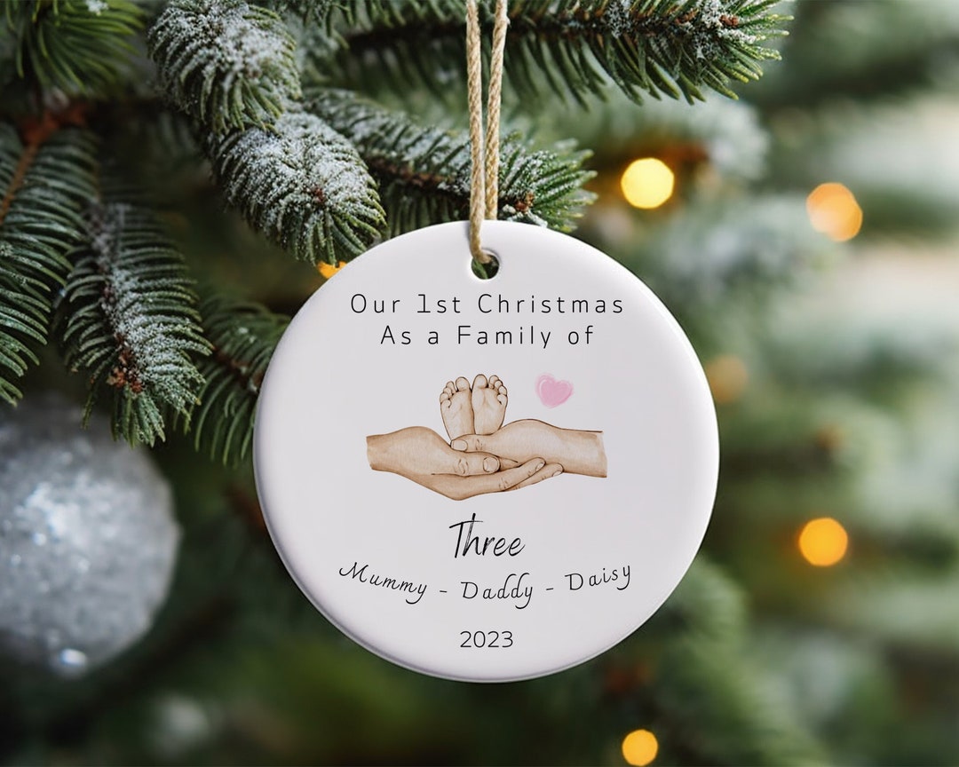 Personalized Family of Three Christmas Tree Ornament, First Christmas ...