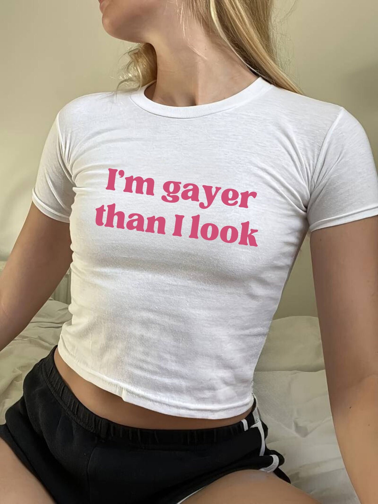 I'm Gayer Than I Look Funny Gay Pride Baby Tee Y2k, 90s Baby Tee, Pride ...