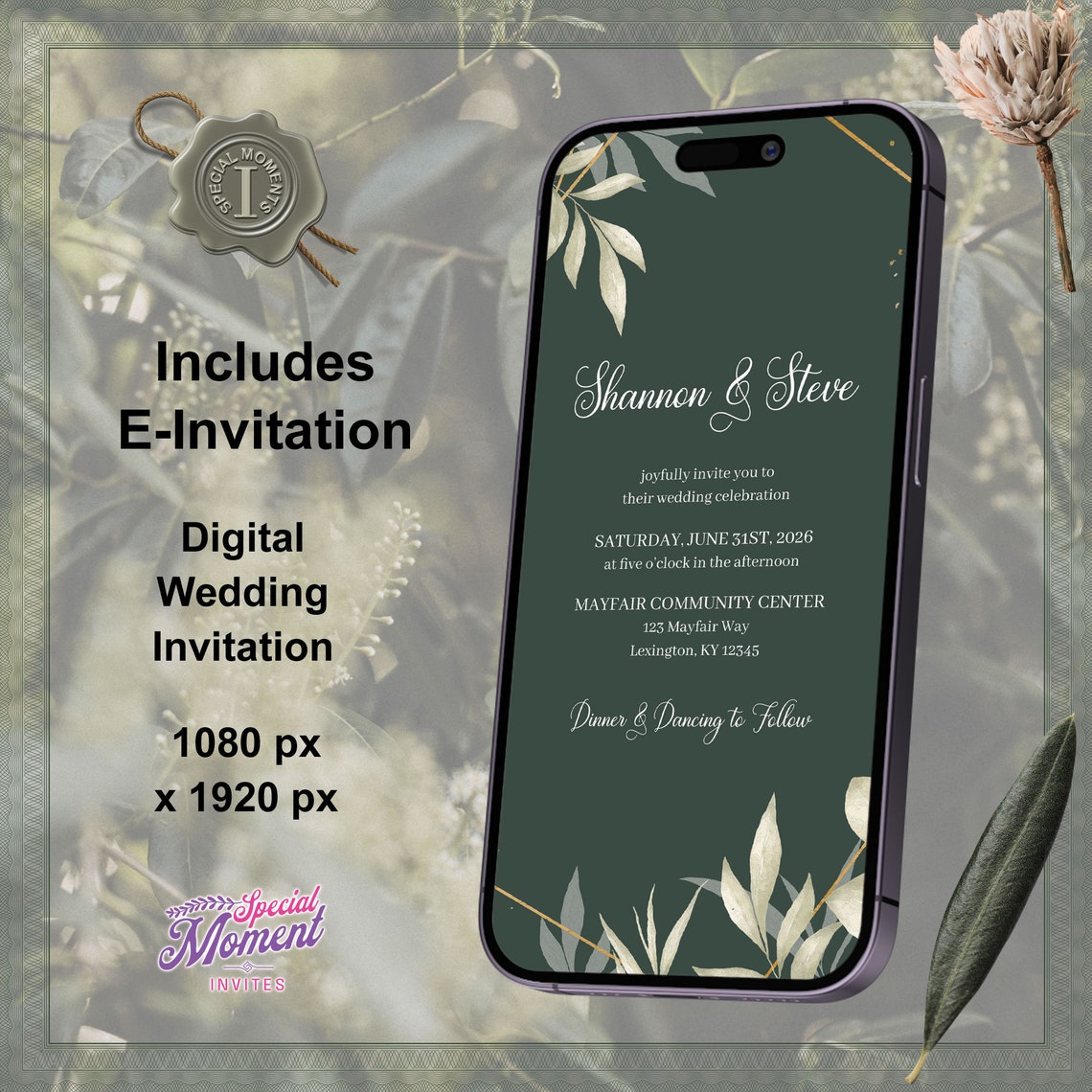 Floral Sage Wedding Invitation, Botanical Wedding Invitation, Sage ...