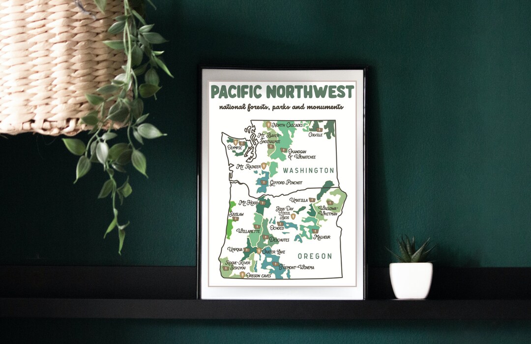 PNW National Parks & National Forests Map Print - Etsy