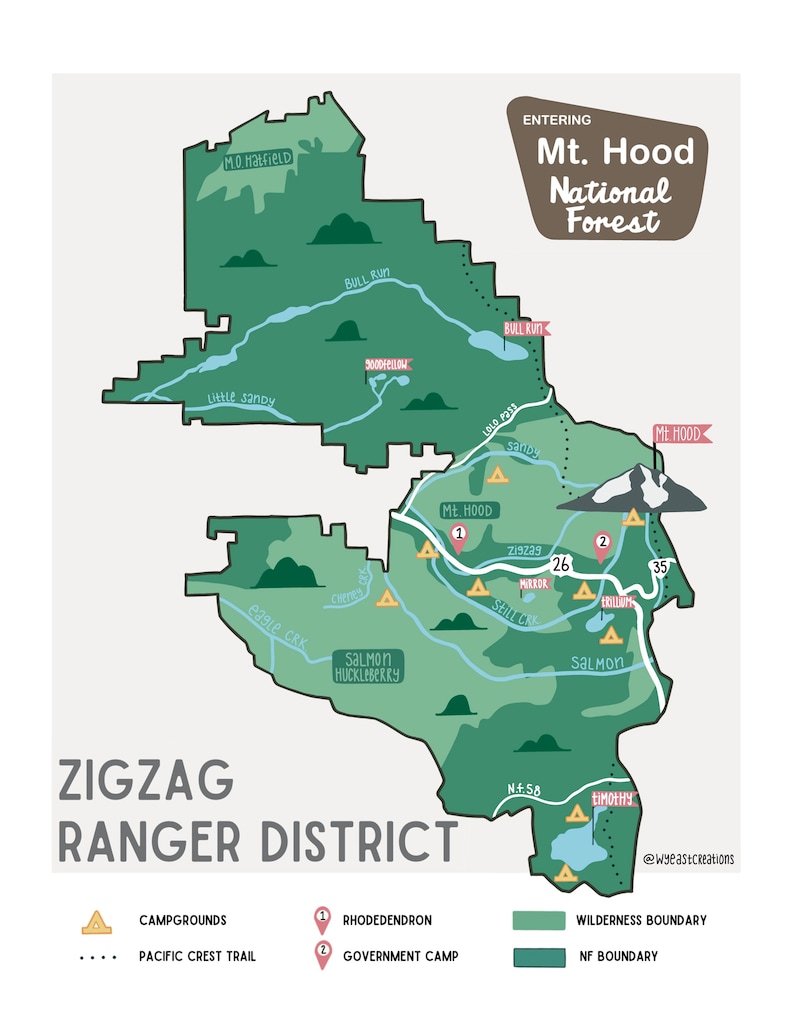 Mt. Hood National Forest Map - Etsy