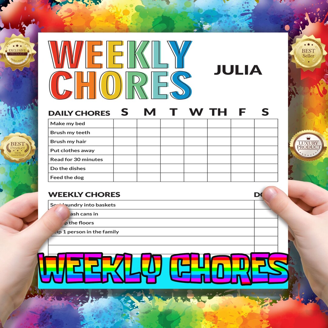 Kids Chore List Chart Tracker Planner Log Instant Download Editable ...