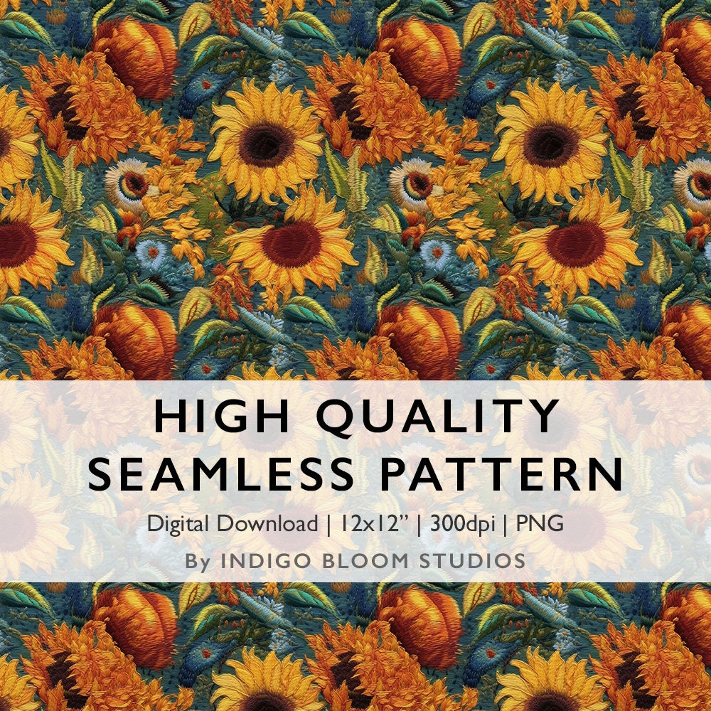 Seamless Embroidery Pattern Floral Seamless Pattern Sunflowers Van Gogh ...