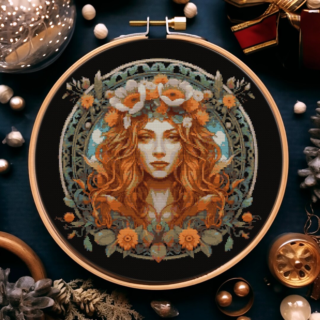 Boho Flower Winter Solstice Goddess Cross Stitch Pattern Digital ...