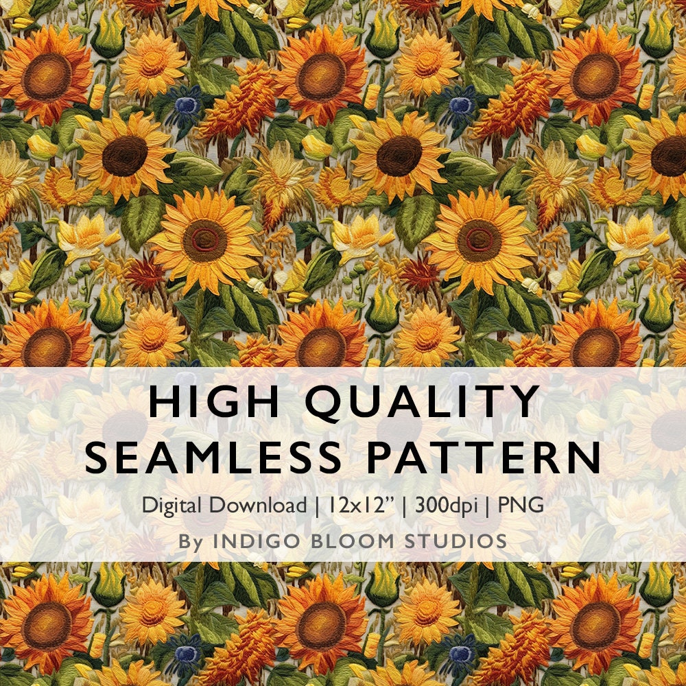 Seamless Embroidery Pattern Floral Seamless Pattern Sunflowers Van Gogh ...