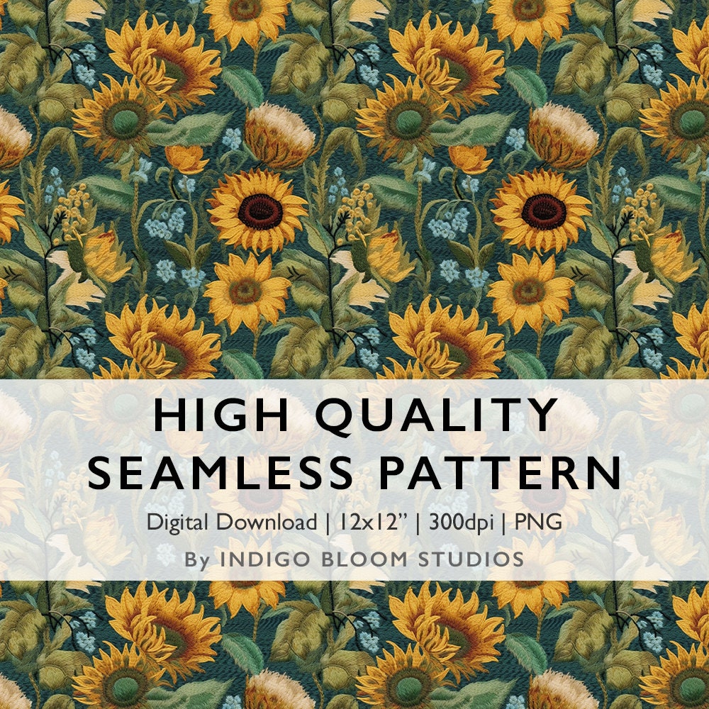 Seamless Embroidery Pattern Floral Seamless Pattern Sunflowers Van Gogh ...